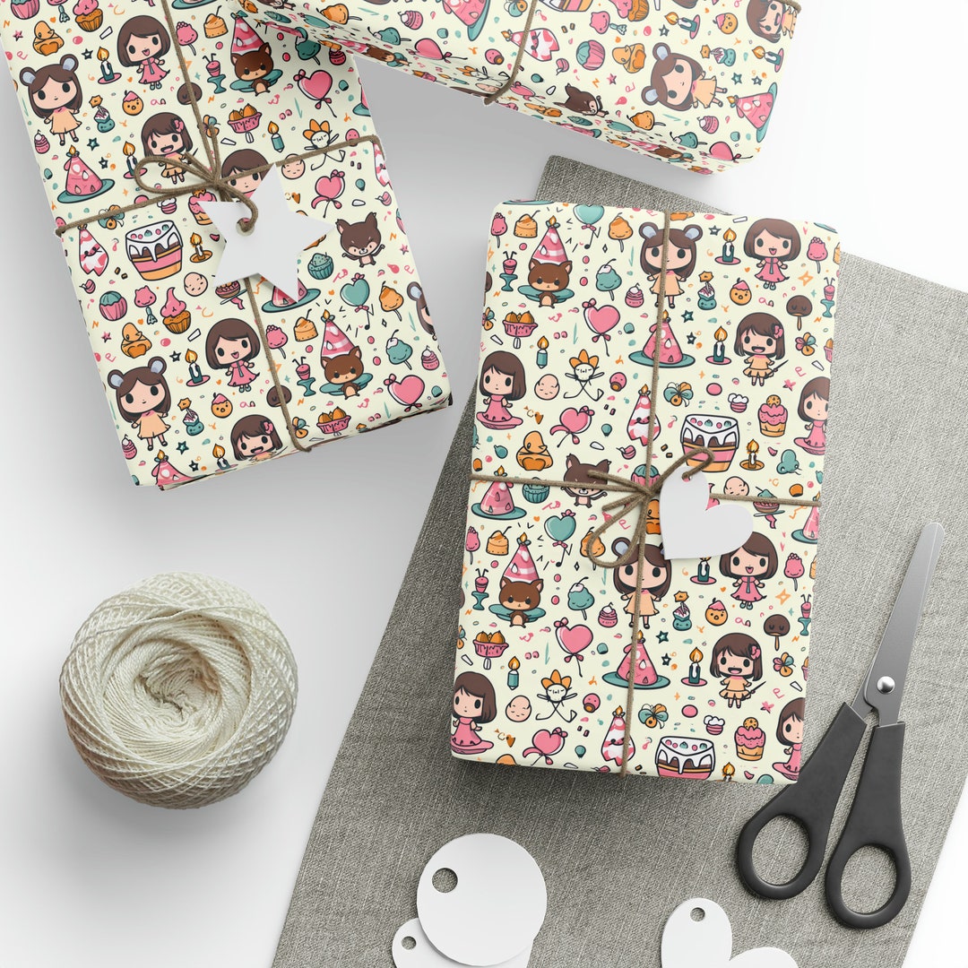 Kawaii Anime Birthday Wrapping Paper | Funny Wrapping Paper | Birthday ...