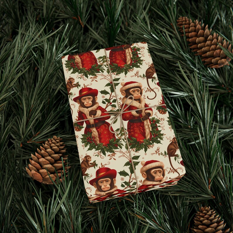 Victorian Monkey Christmas Wrapping Paper | Funny Xmas Gift Wrap - Etsy