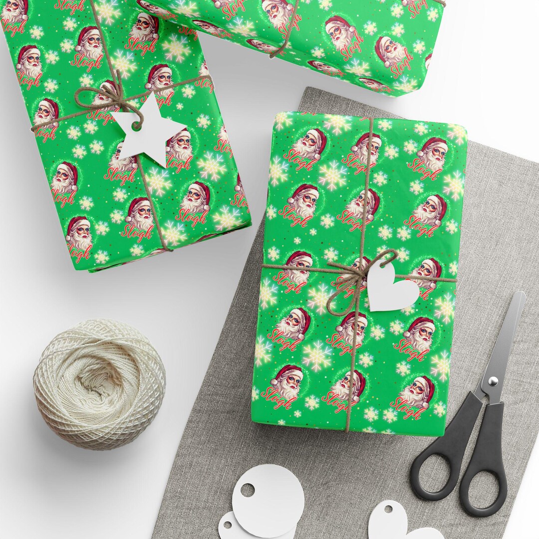 Santa Sleigh Wrapping Paper, Christmas Gift Wrap, Holiday Gift Wrap ...