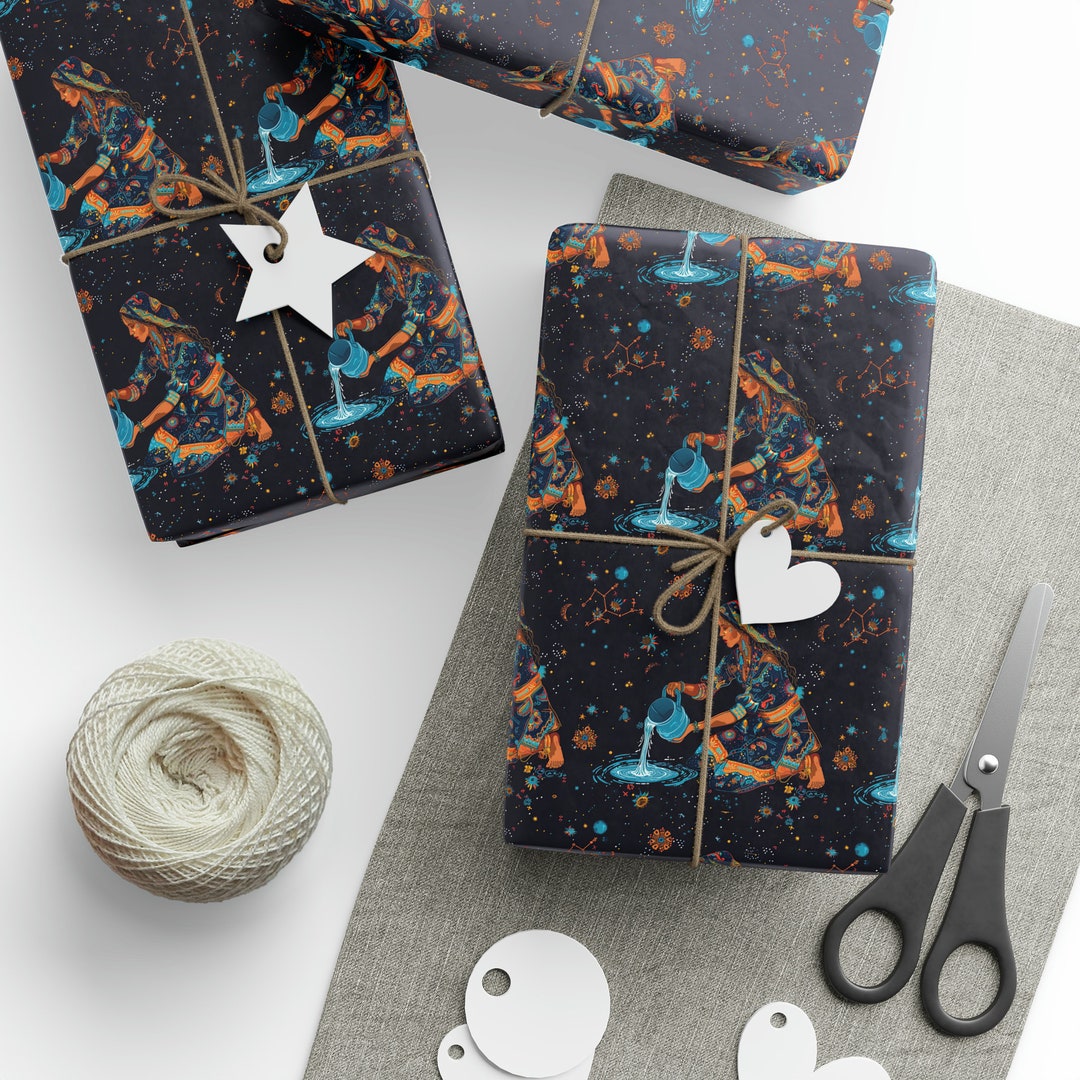 Aquarius Zodiac Astrology Birthday Wrapping Paper | Astrological Boho ...