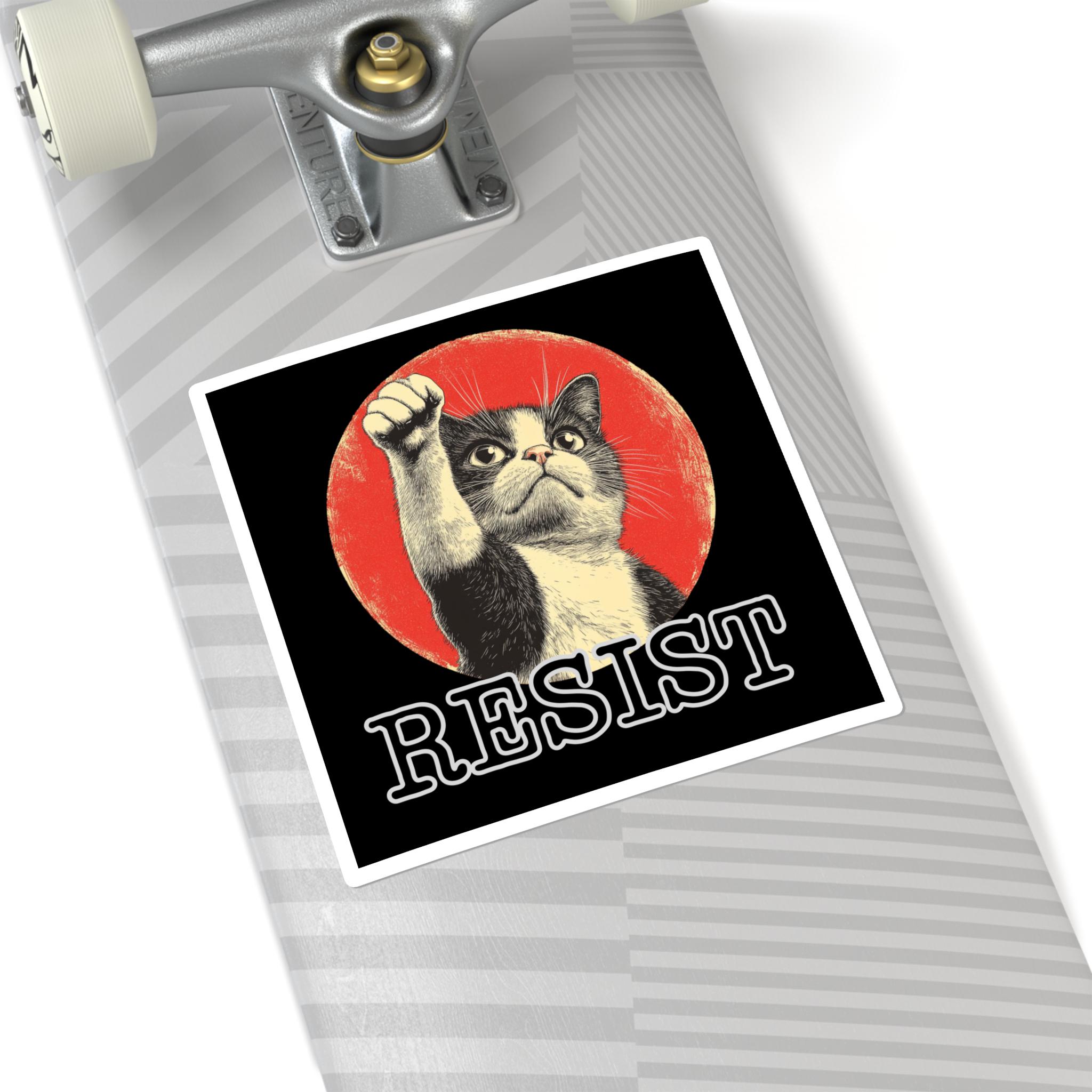 Resist Cat Square Stickers | Vintage Cat Art | Protest Stickers ...