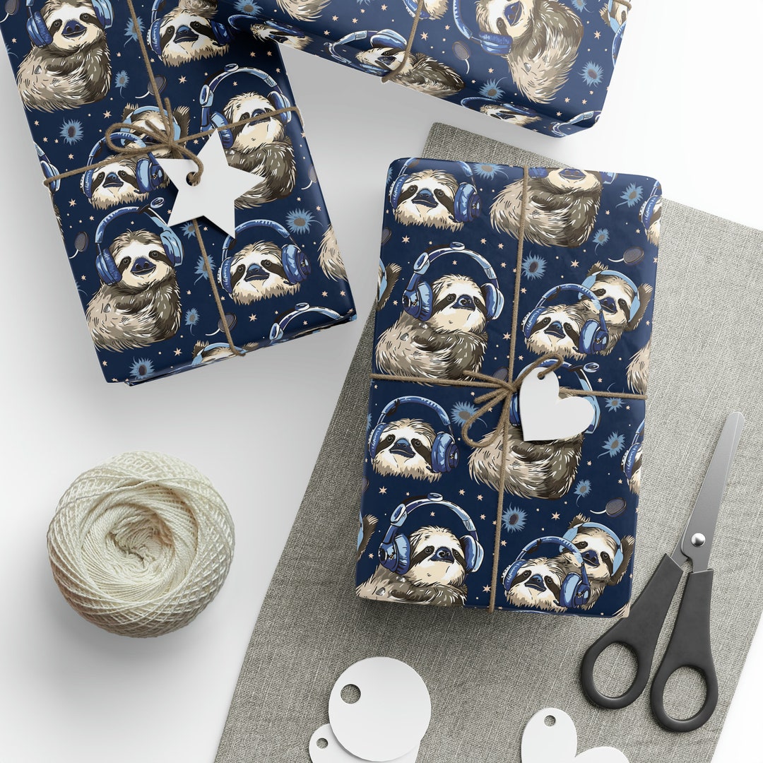 Sloths in Headphones Wrapping Paper | Funny Wrapping Paper | Sloth ...