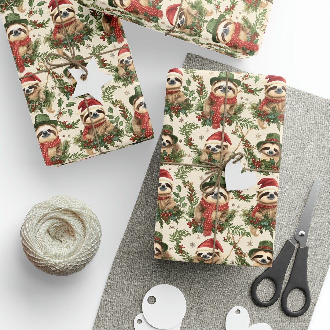 Adorable Victorian Sloth Wrapping Paper Funny Wrapping Paper Christmas ...