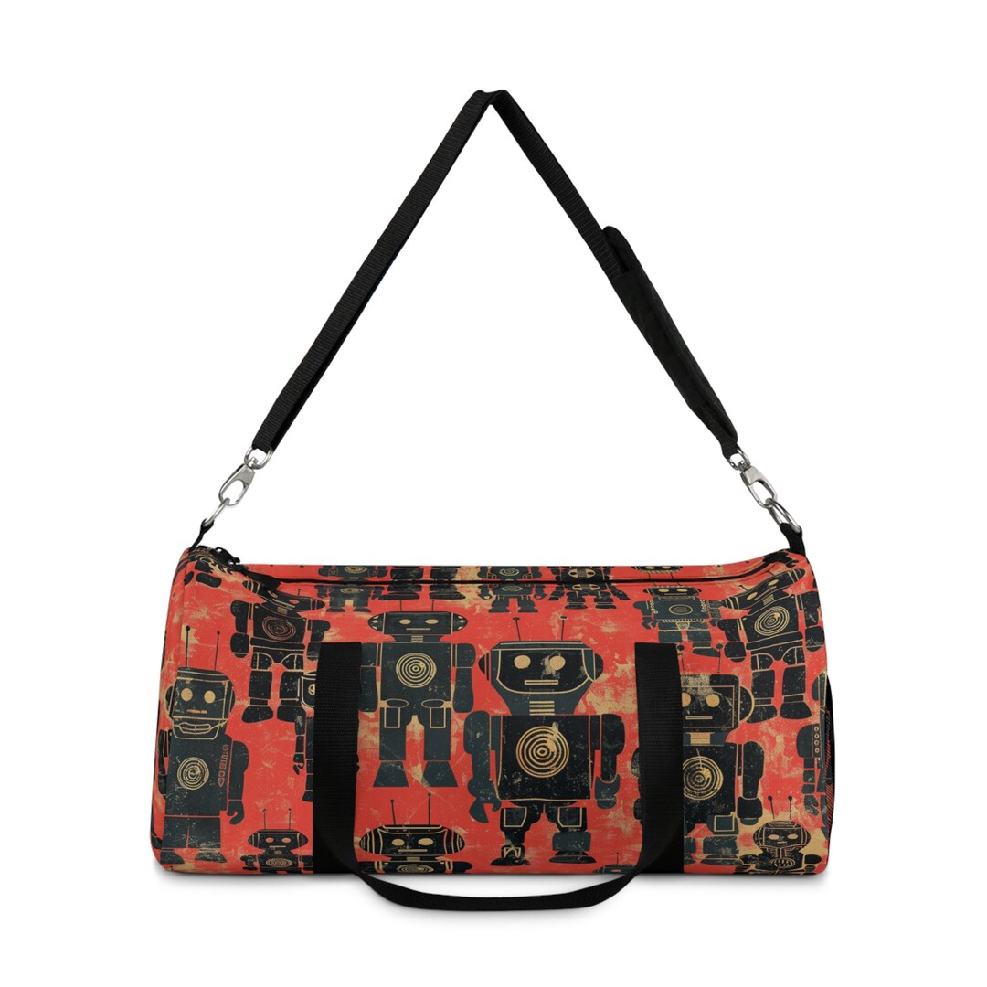 Stupendous Retro Robots Duffel Bag Gym Bag Dance Bag Retro Travel Bag ...