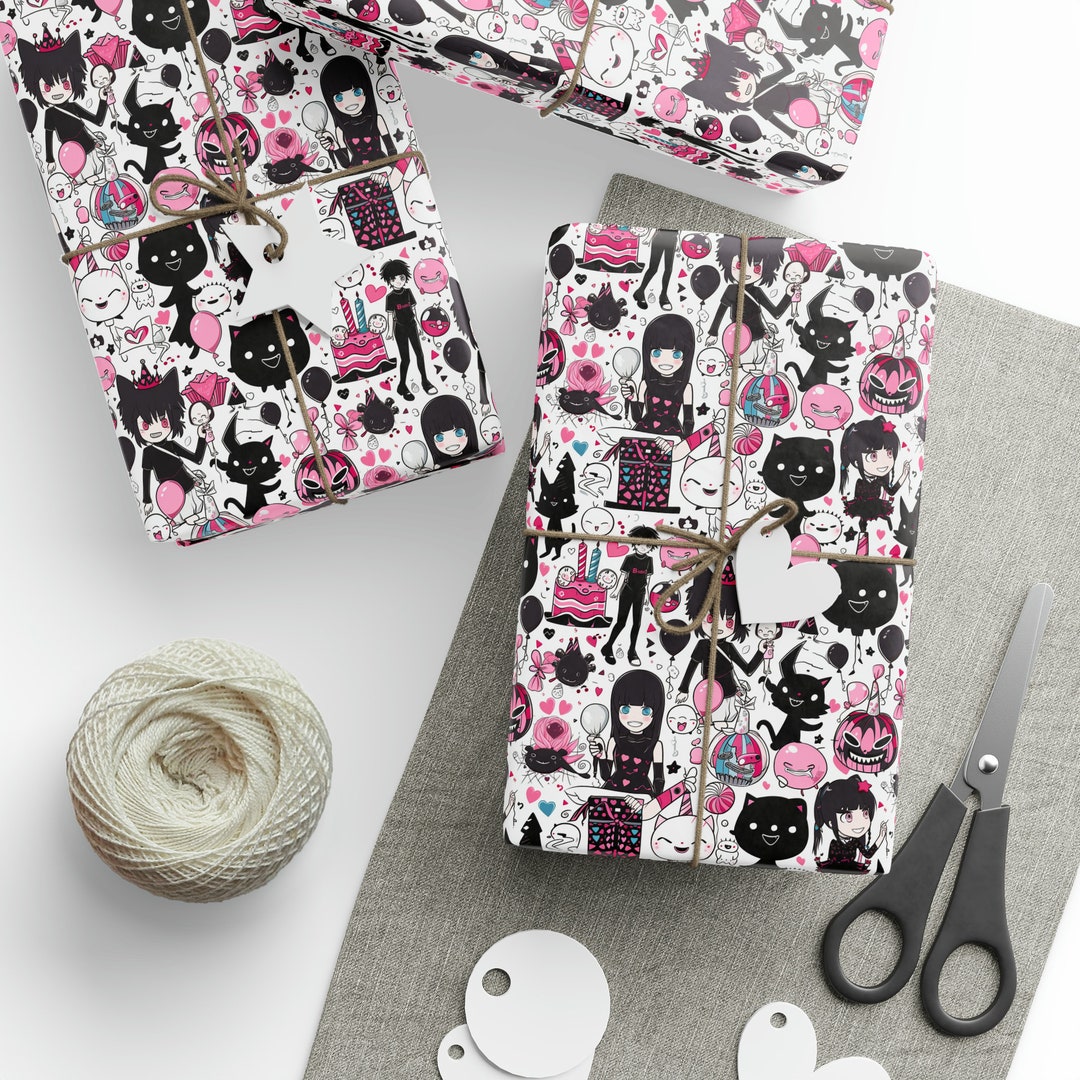 Goth Anime Birthday Wrapping Paper | Funny Wrapping Paper | Kawaii ...