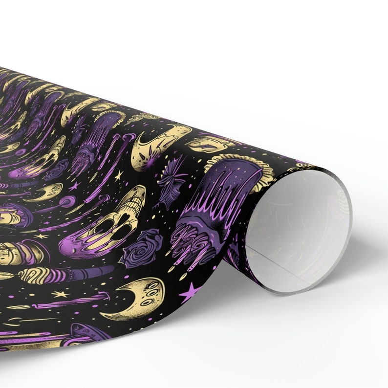 Goth Birthday Wrapping Paper | Skulls, Cakes, Roses, Moons Gift Wrap - Etsy