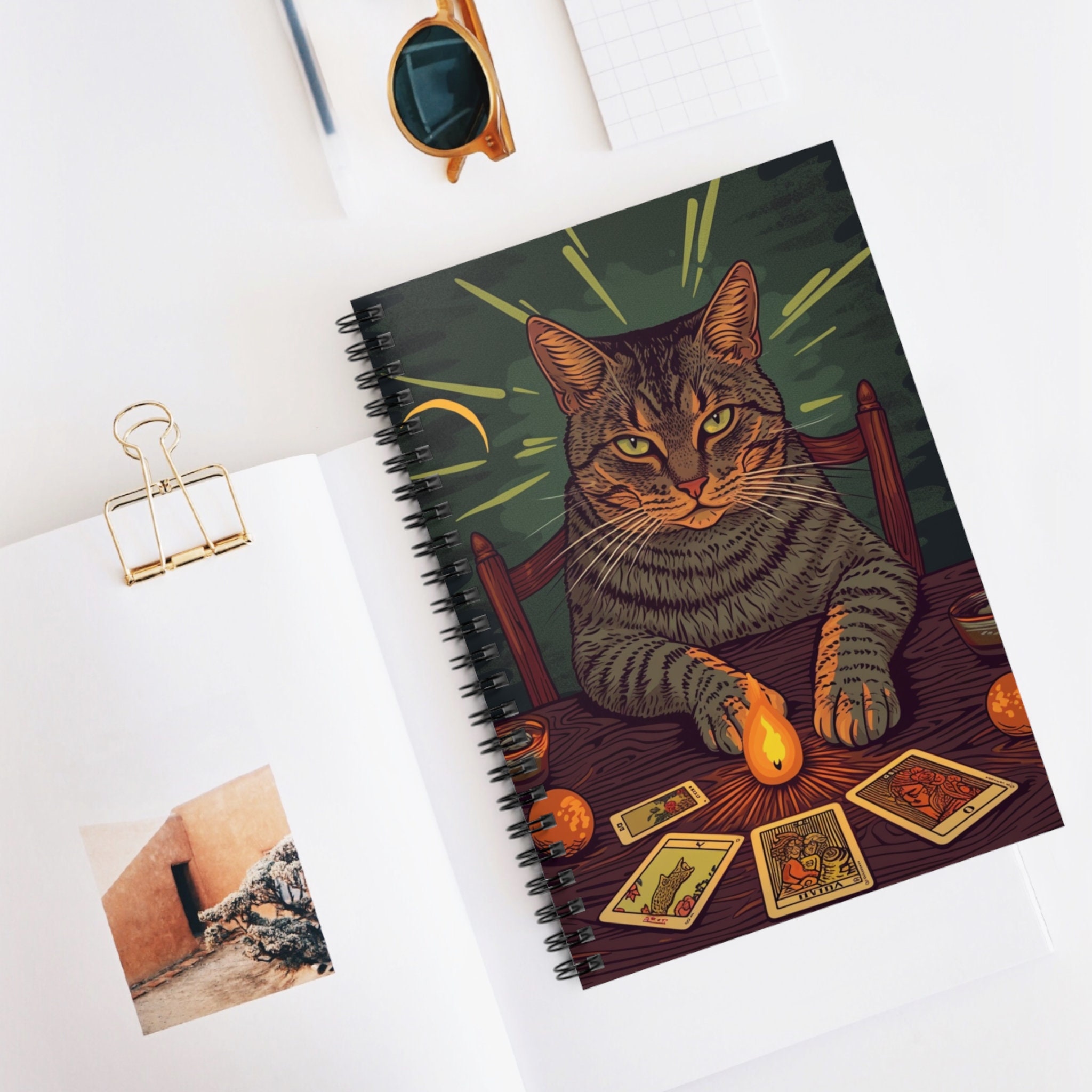 Cat Tarot Reader Spiral Notebook Tarot Journal Witchy Notebook Cute Journal Mood Journal Cat ...