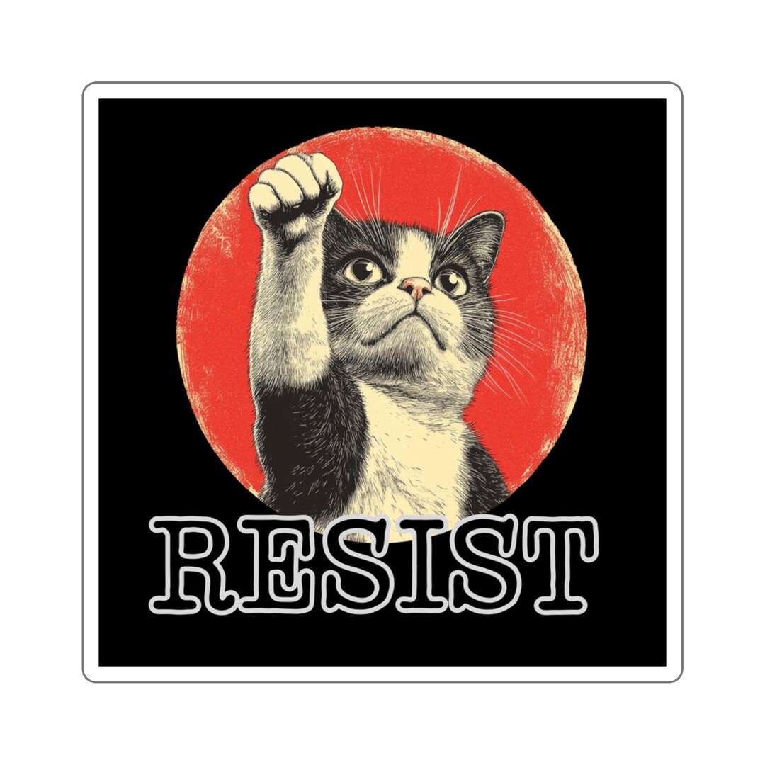 Resist Cat Square Stickers | Vintage Cat Art | Protest Stickers ...