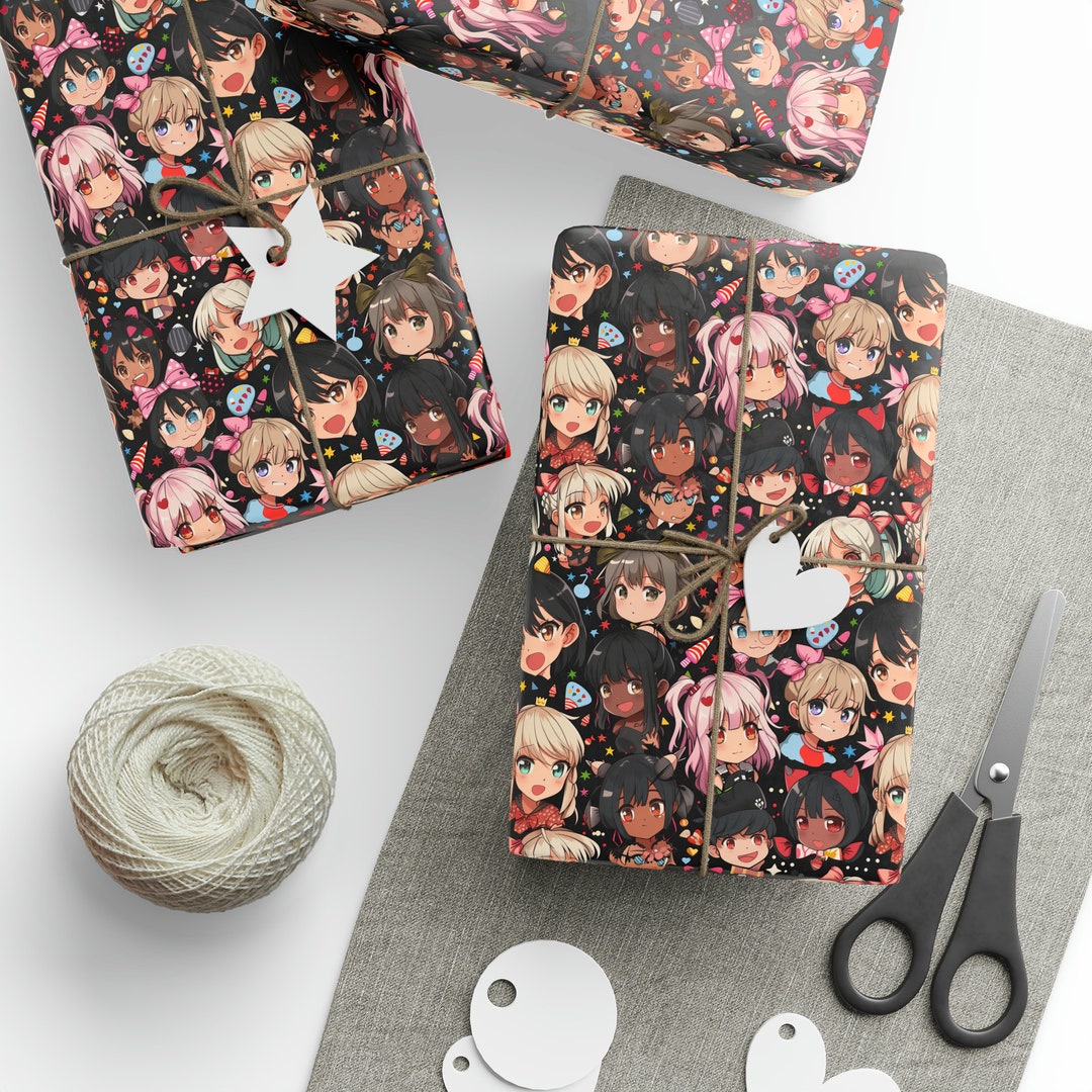 Kawaii Anime Wrapping Paper | Funny Wrapping Paper | Birthday Wrapping ...