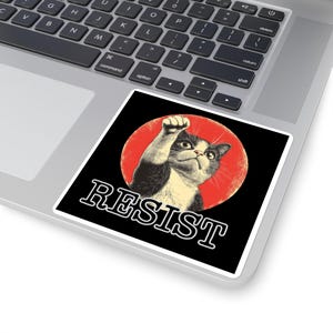 Resist Cat Square Stickers | Vintage Cat Art | Protest Stickers ...