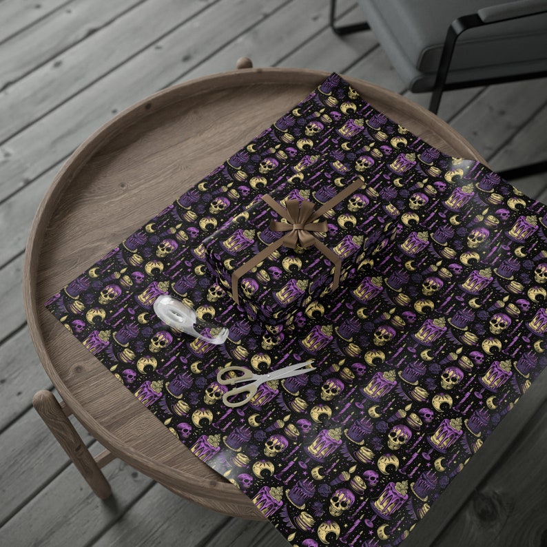 Goth Birthday Wrapping Paper | Skulls, Cakes, Roses, Moons Gift Wrap - Etsy