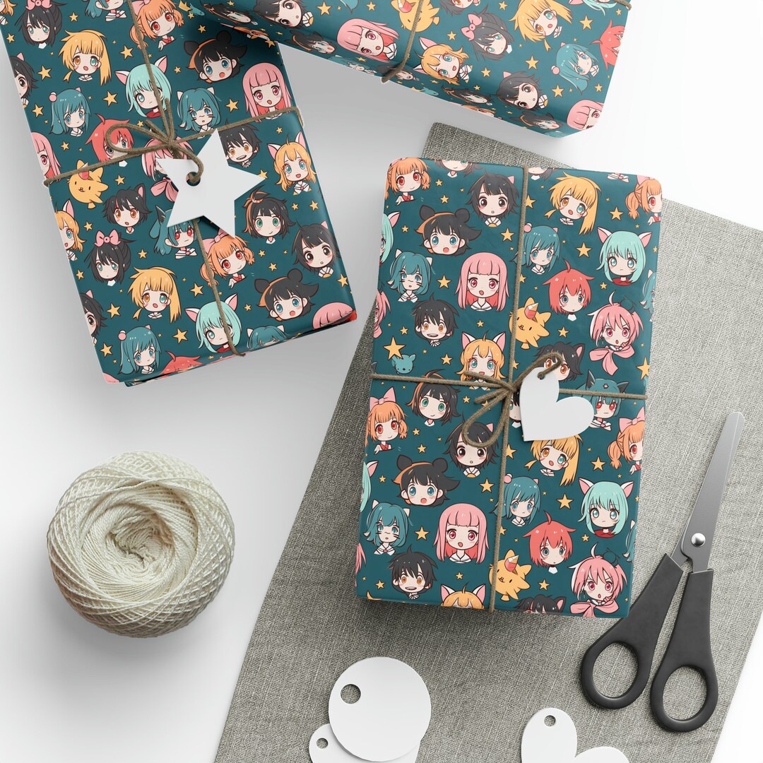 Kawaii Anime Wrapping Paper | Funny Wrapping Paper | Birthday Wrapping ...