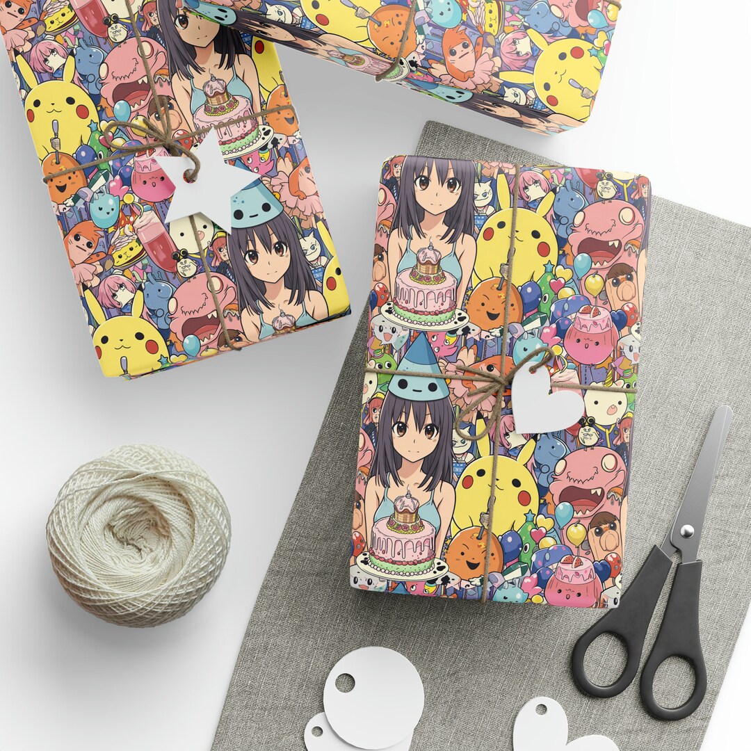 Kawaii Anime Birthday Wrapping Paper | Funny Wrapping Paper | Birthday ...