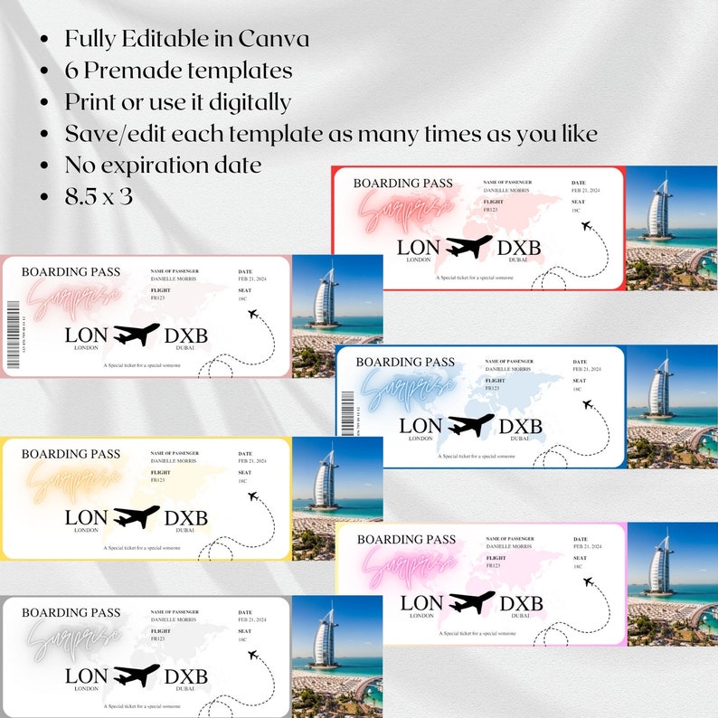 Editable Boarding Pass Template, Printable Personalised Airline ...
