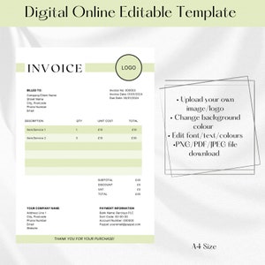 Invoice Template Editable, Minimalistic Small Business Custom Order ...