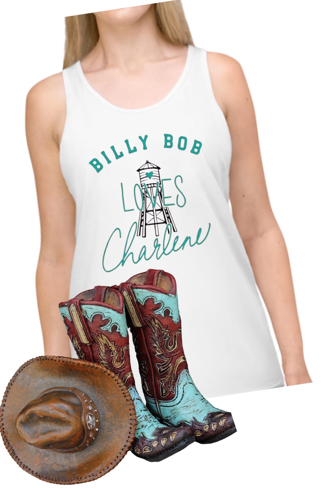 Billy Bob Loves Charlene Tank Top, John Deer Green, Summer Casual Wear ...