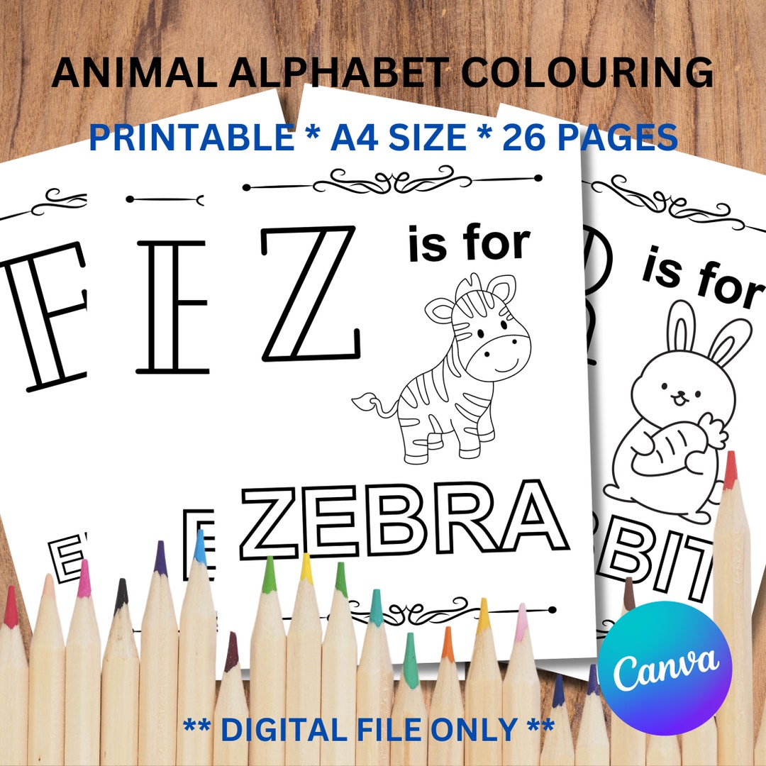 Animal Alphabet Colouring Pages - Etsy