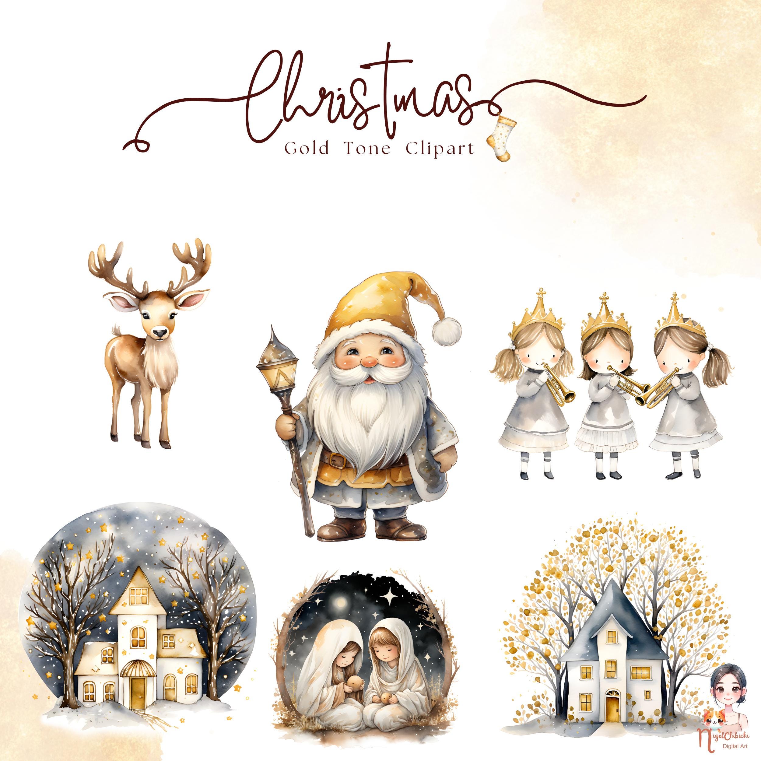 26 PNG Watercolor Golden Christmas Clipart, Golden Christmas Clipart ...