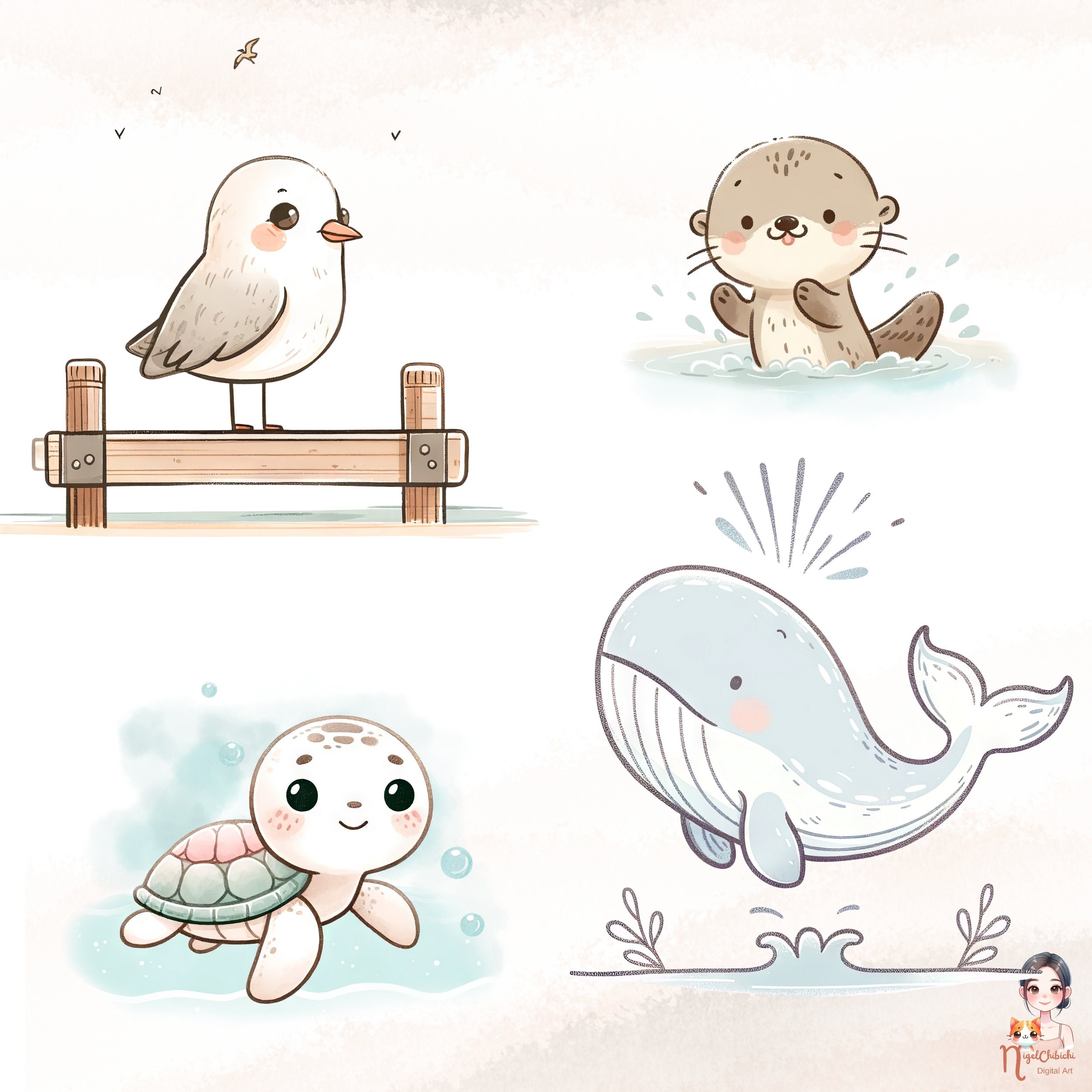 Cute Watercolor Summer Animals Clipart, 10 PNG Clipart, Summer Animals ...