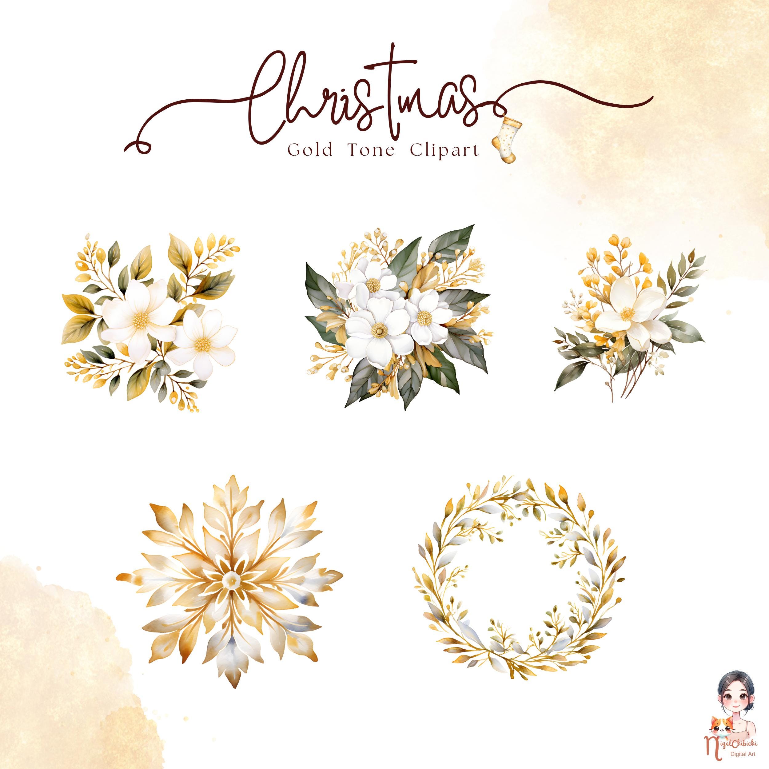 26 PNG Watercolor Golden Christmas Clipart, Golden Christmas Clipart ...