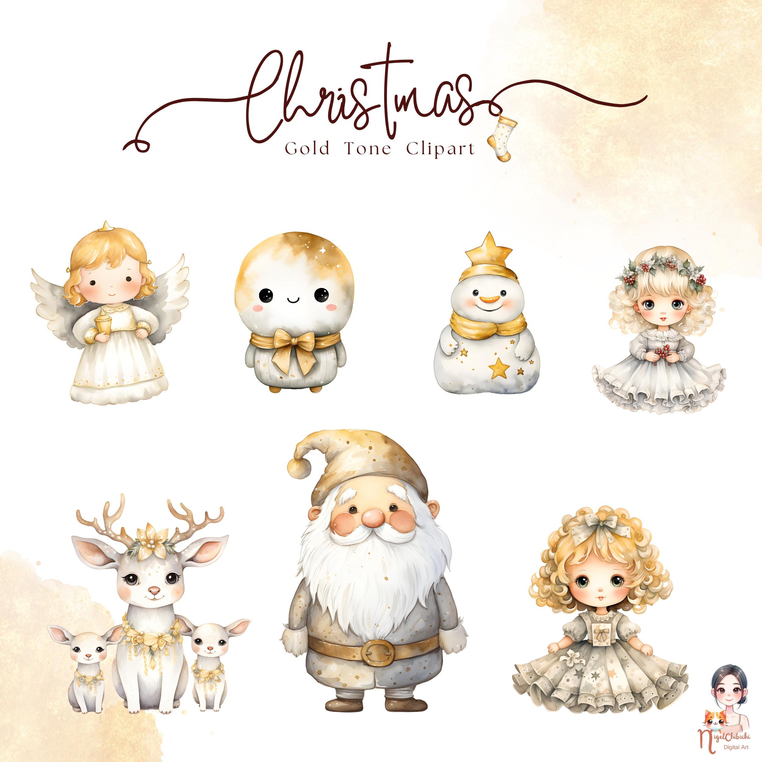 26 PNG Watercolor Golden Christmas Clipart, Golden Christmas Clipart ...