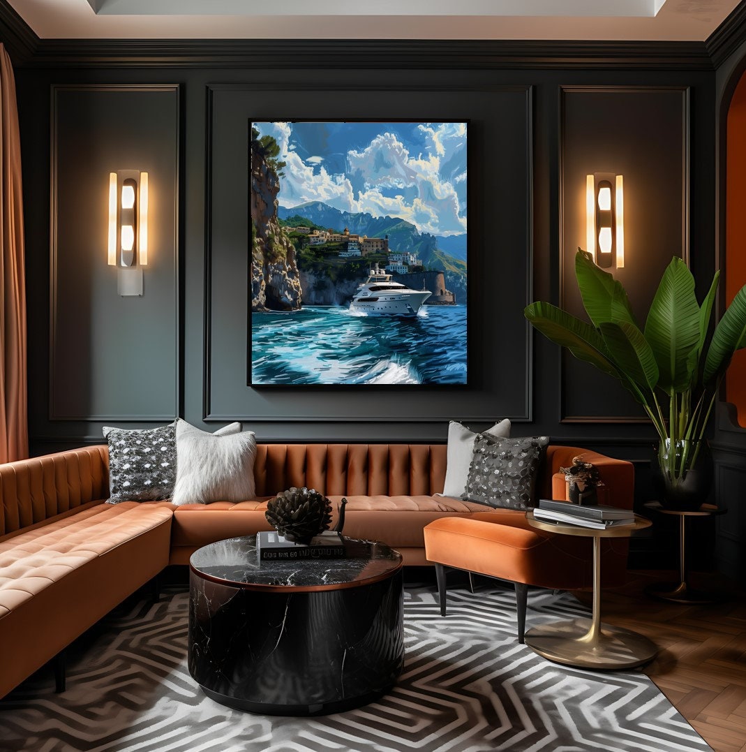 Amalfi Coast Yacht Sailing Print I Vibrant Seascape Wall Art I Italian ...