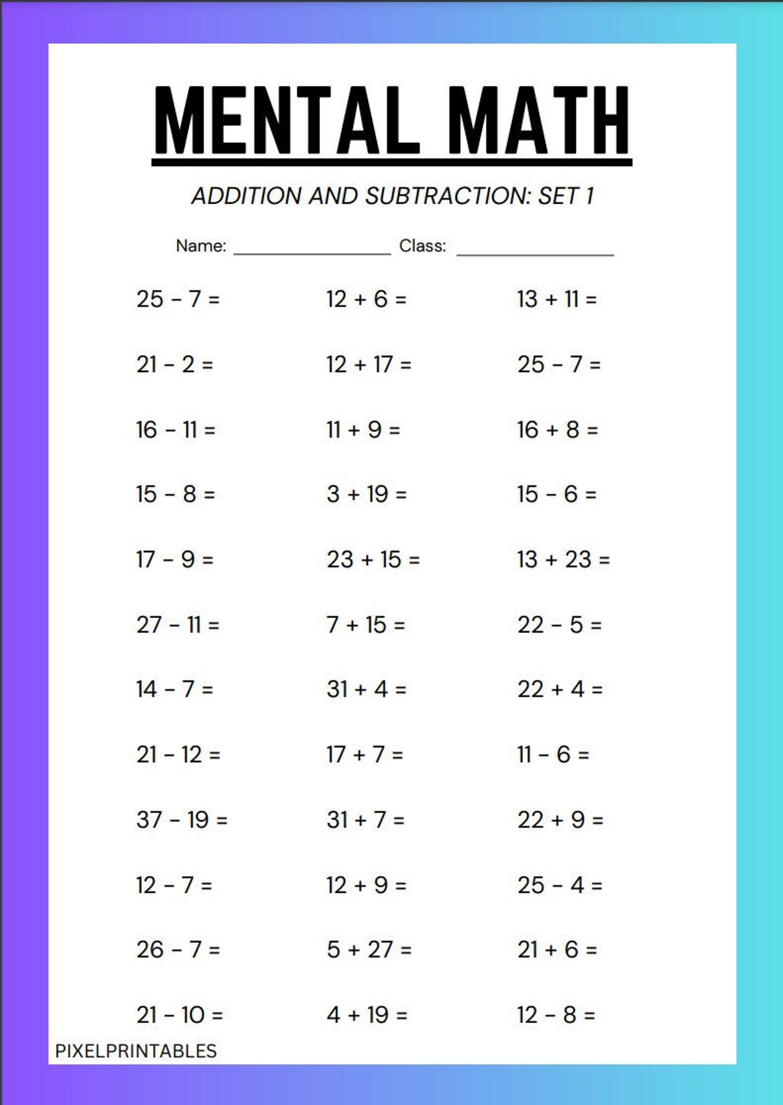 Addition and Subtraction Set 2 - Etsy