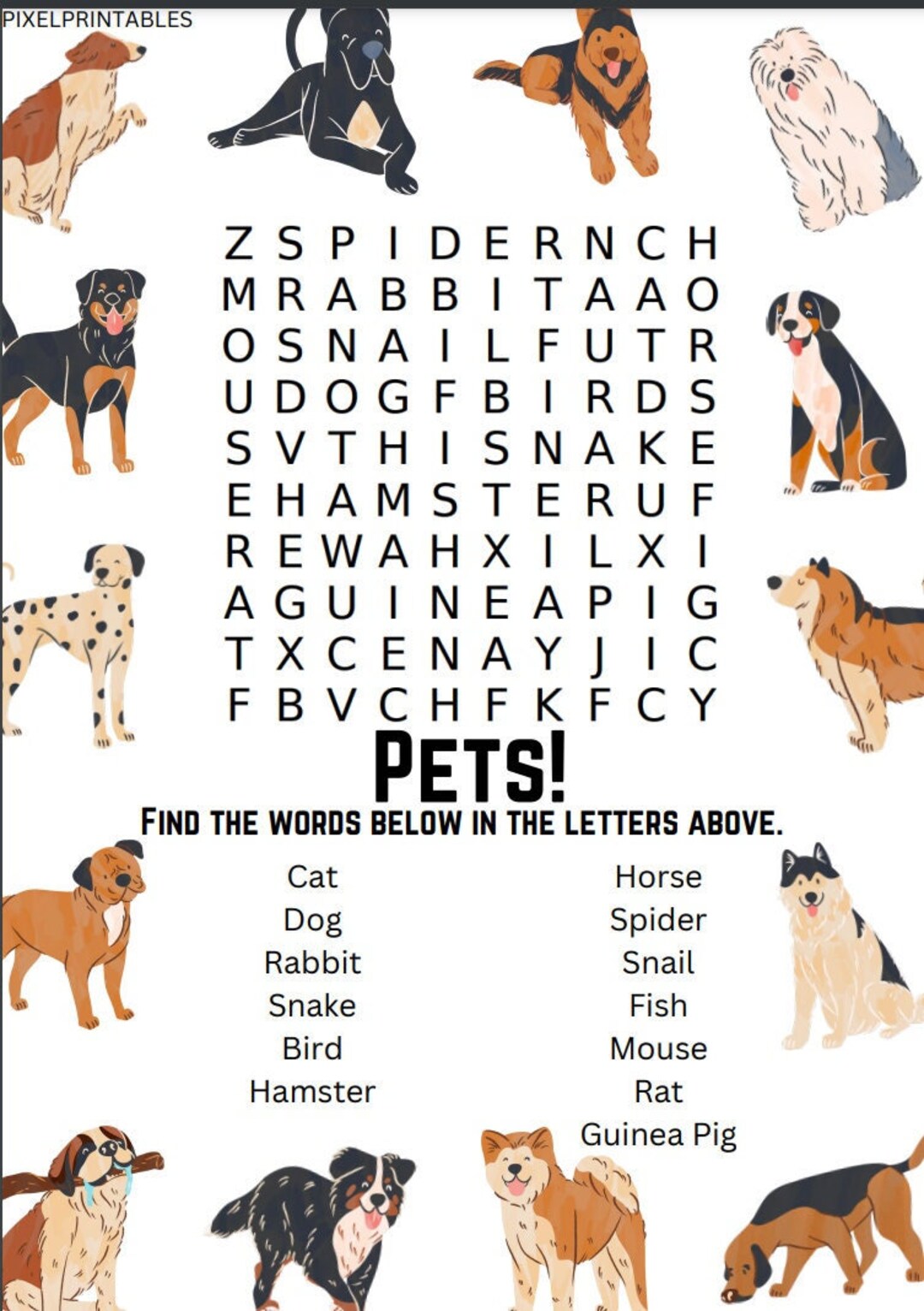 Pets Wordsearch - Etsy