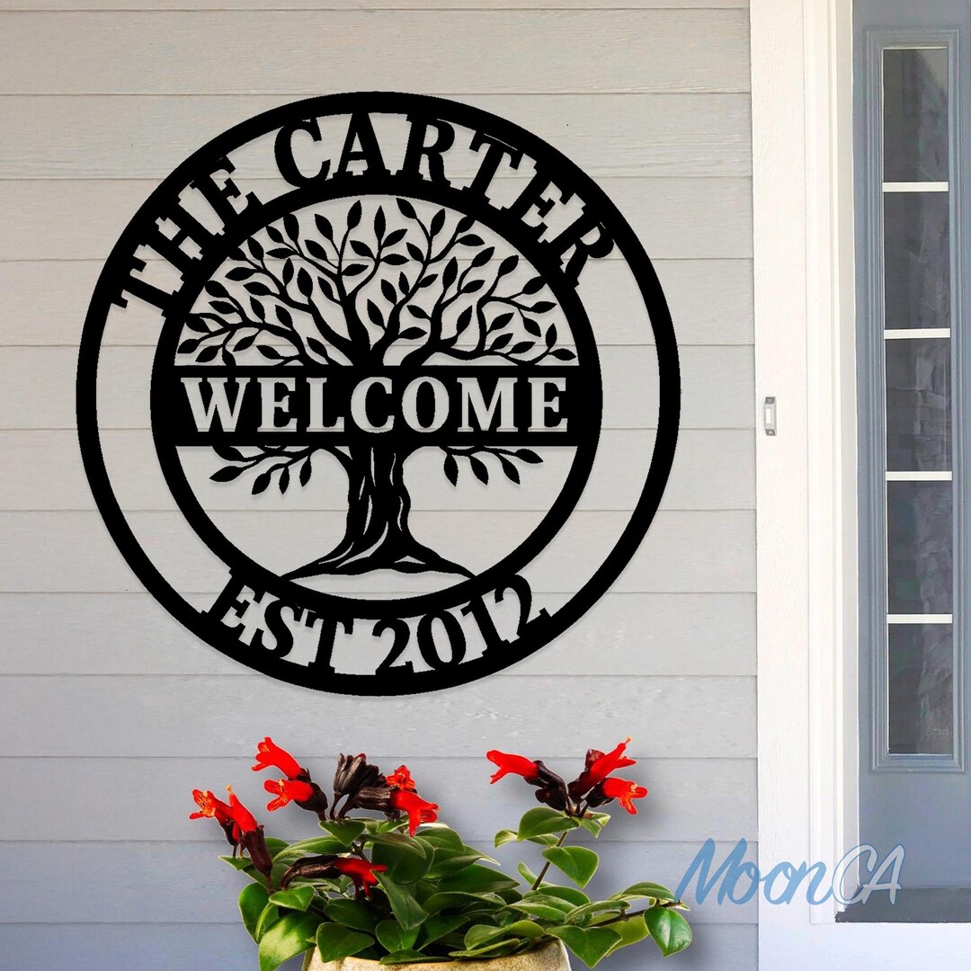 Custom Welcome Family Tree of Life Name Sign, Tree of Life Metal Sign ...