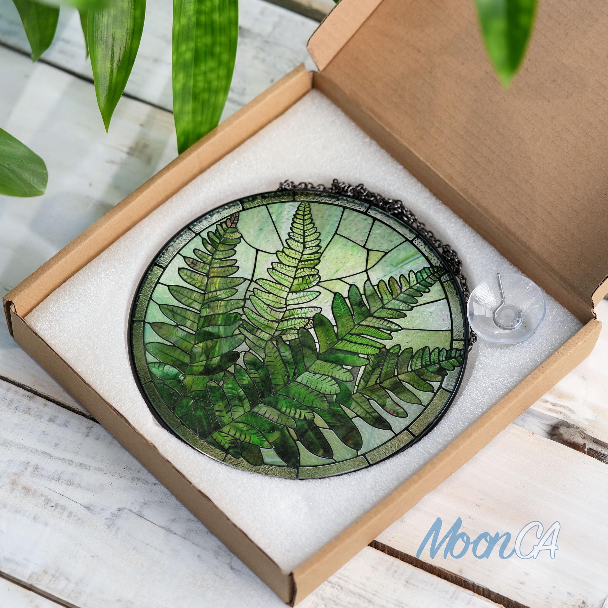 Fern Plant Stained Glass Suncatcher, Botanical Window Hanging, Nature ...