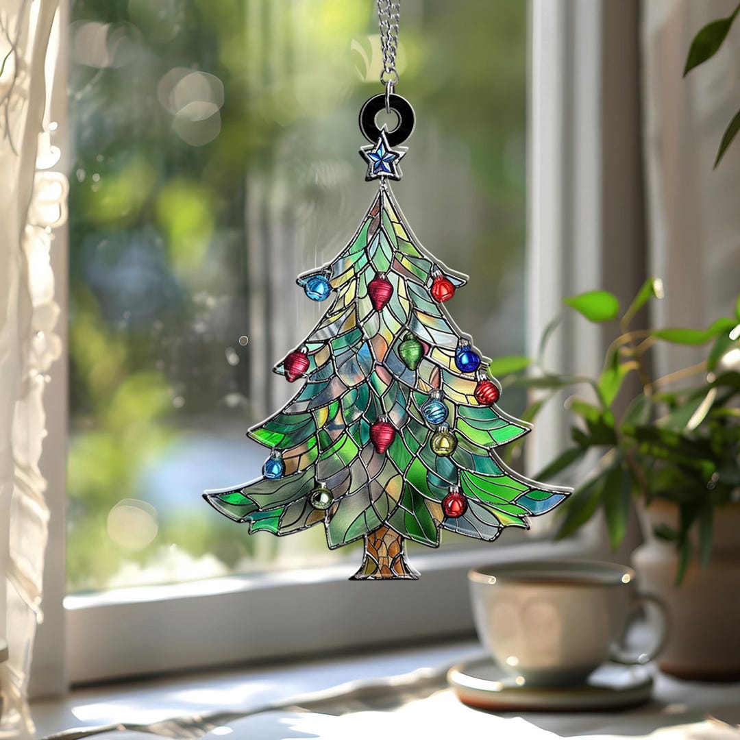 Christmas Tree Suncatcher, Festive Holiday Window Hanging Suncatcher ...