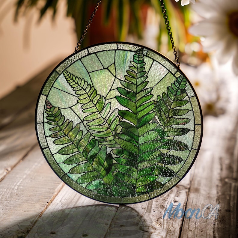 Fern Plant Stained Glass Suncatcher, Botanical Window Hanging, Nature ...