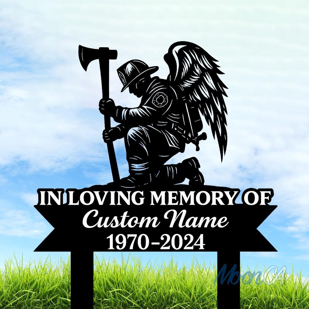 Personalized Firefighter Name Memorial Garden Sign With Stakes ...