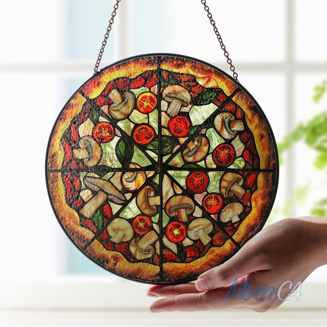 Pizza Stained Glass Suncatcher, Window Hanging Decor, Kitchen ...