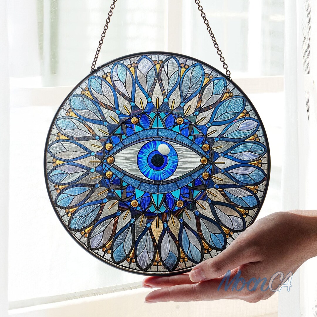 Evil Eye Stained Glass Suncatcher Hanging, Protective Home Suncatcher ...