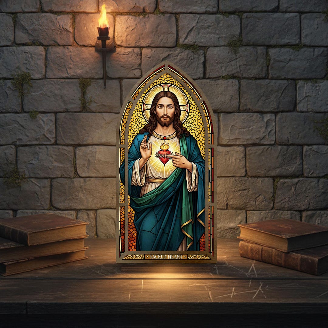 Sacred Heart of Jesus Book Nook Suncatcher, Christian Faith Bookshelf ...