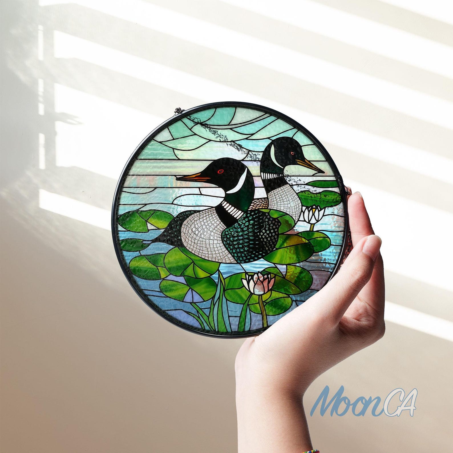 Loon Bird Couple Stained Glass Suncatcher Hanging, Bird Lover Decor ...