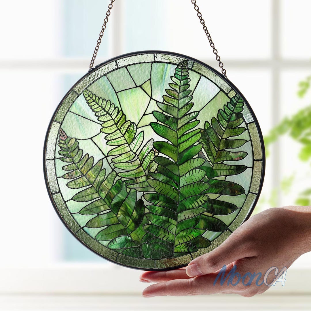 Fern Plant Stained Glass Suncatcher, Botanical Window Hanging, Nature ...