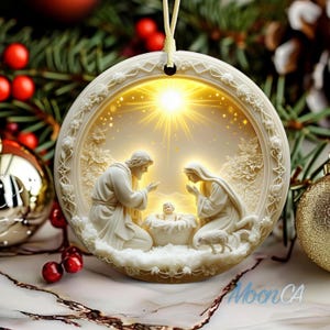 Nativity Ornament 3D Effect Ceramic Ornament, Nativity Christmas ...