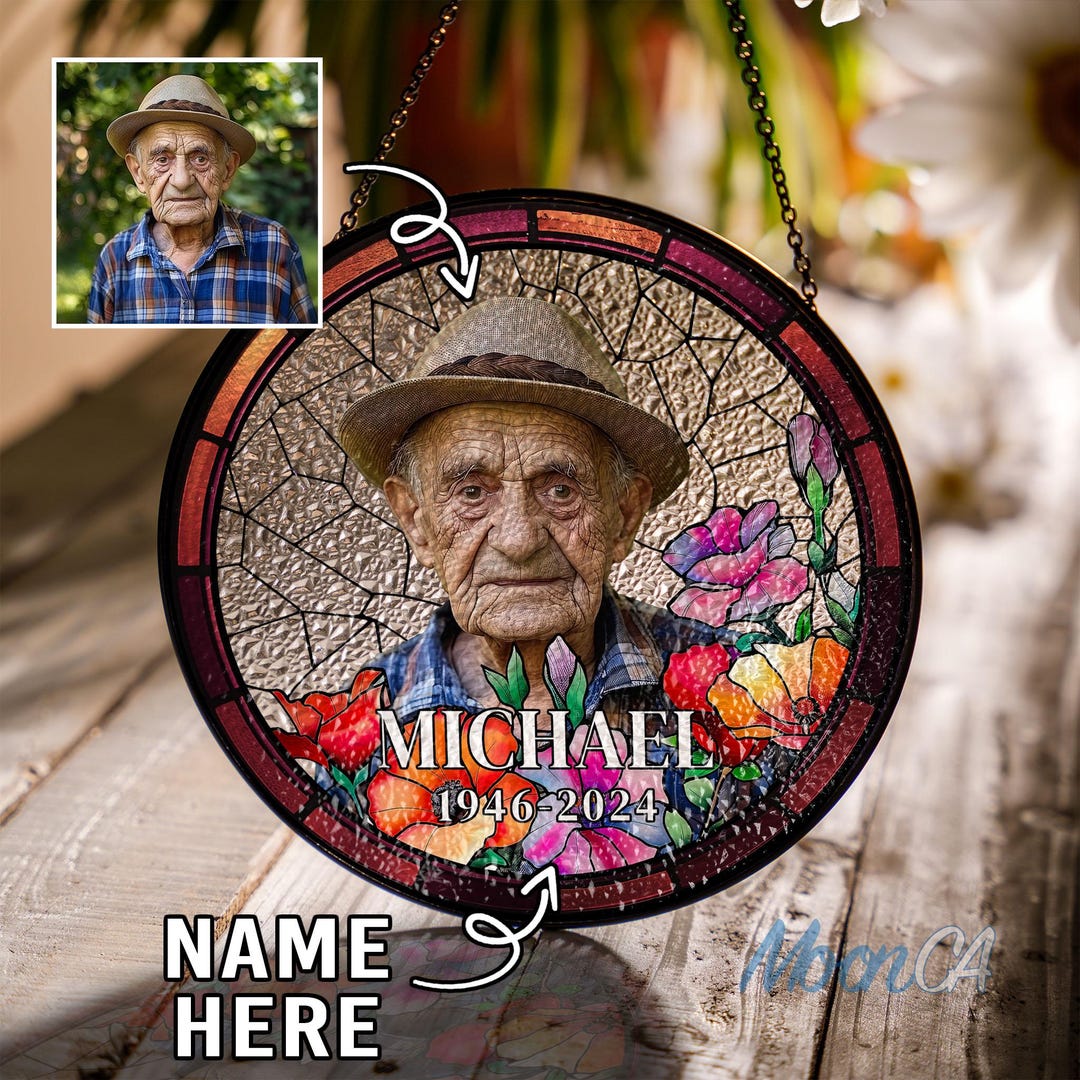 Custom Photo Memorial Suncatcher, Dad Mom Memorial Glass Suncatcher ...
