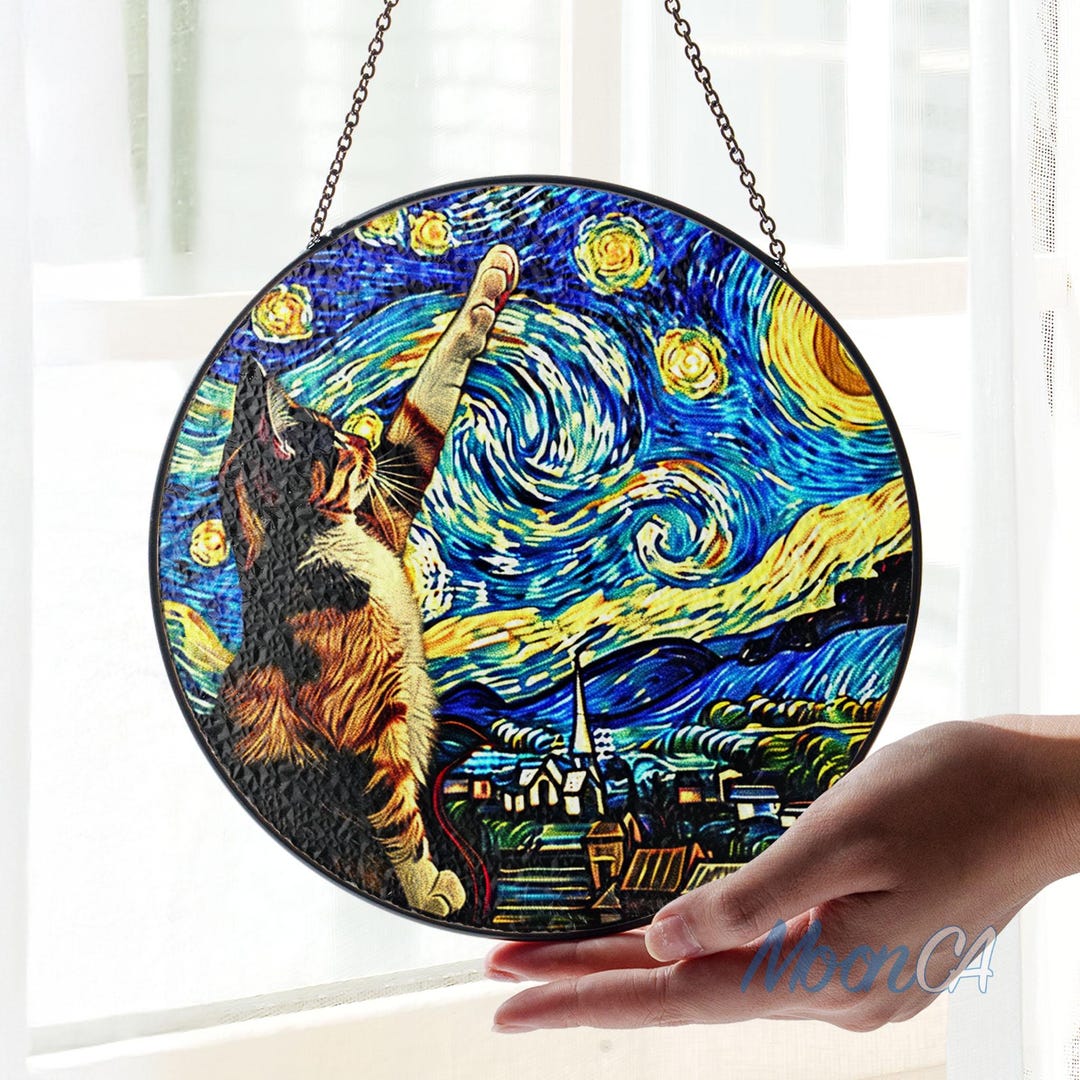 Calico Cat Glass Suncatcher Hanging, Calico Cat Glass Hanging, Starry ...