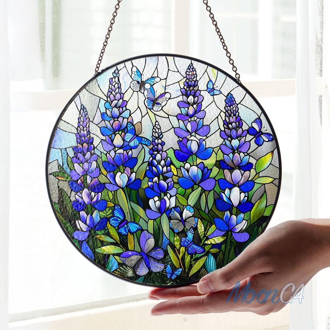 Texas Bluebonnet Stained Glass Suncatcher, Wildflowers Glass Window ...