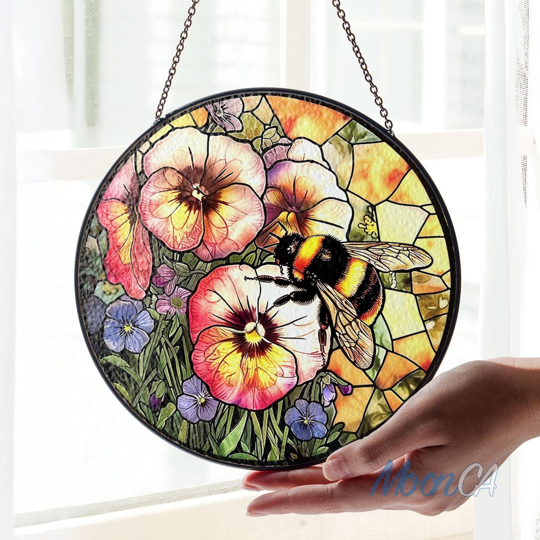 Bumble Bee Stained Glass Suncatcher, Honey Bee Glass Art, Fly Insect Window Hangings, Bee Lover ...