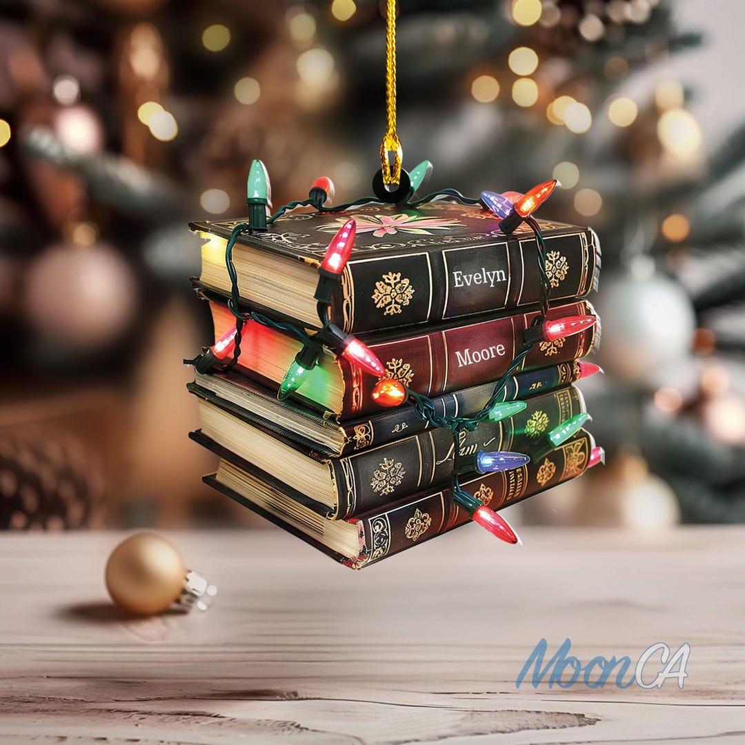 Personalized Books Ornament, Vintage Books Christmas Light Ornament ...