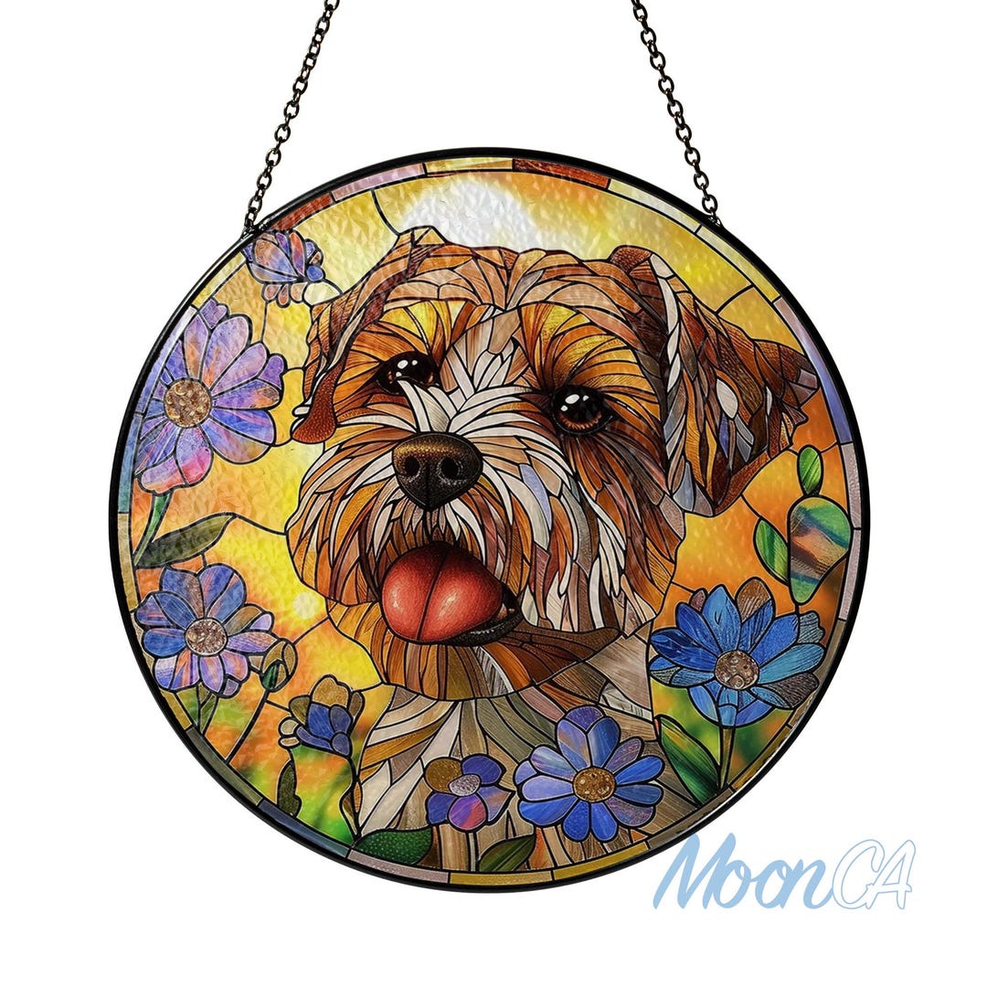 Custom Pet Portrait Suncatcher, Yorkie Glass Art, Yorkshire Terrier ...