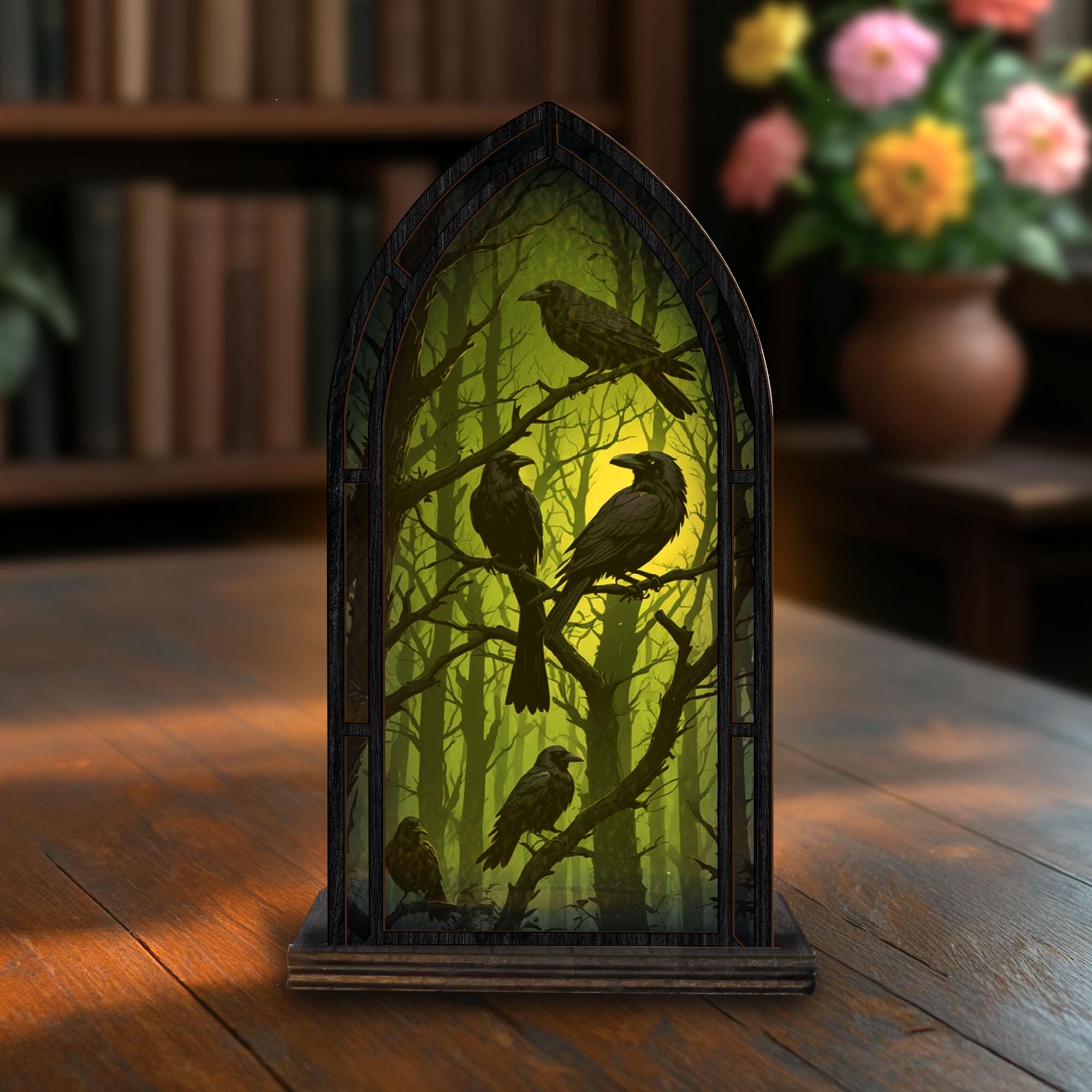 Flock of Raven Birds Suncatcher Book Nook Decor, Halloween Gothic ...