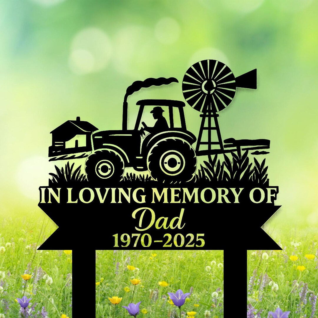 Personalized Farmer on Tractor Memorial Metal Stake, Remembrance Stake ...