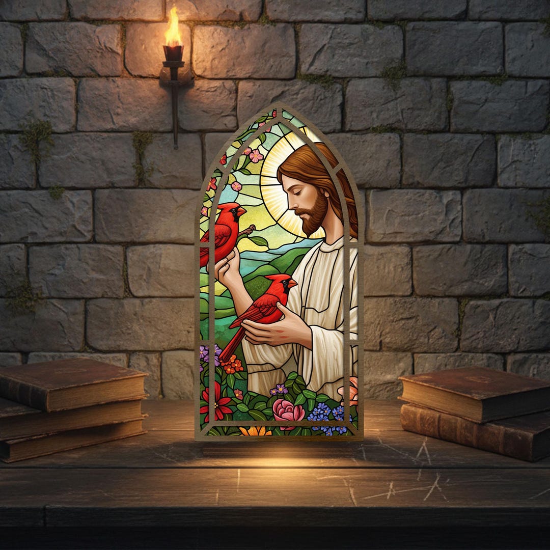 Cardinal Bird Jesus Book Nook Suncatcher, Christian Religious Bookshelf ...