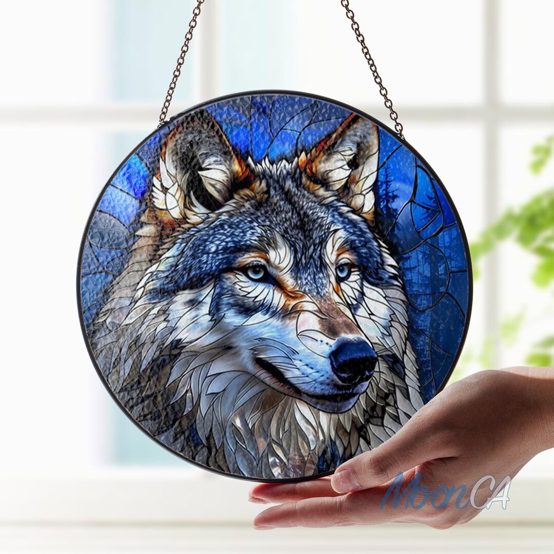 Wolf Stained Glass Window Hanging, Wolves Window Hanging, Wolf Glass ...