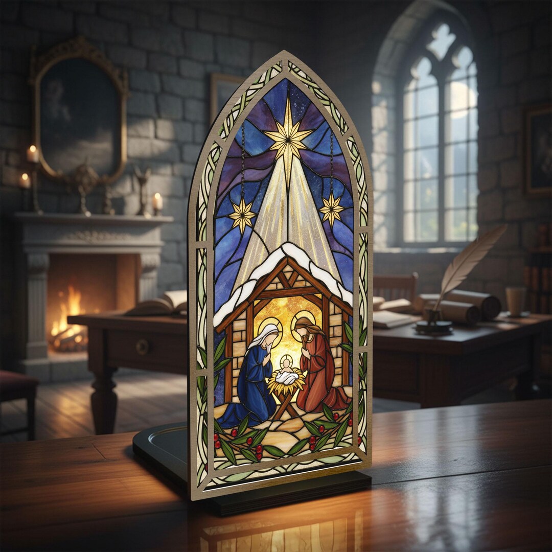Christmas Nativity Book Nook Suncatcher, Nativity Scene Holy Family ...